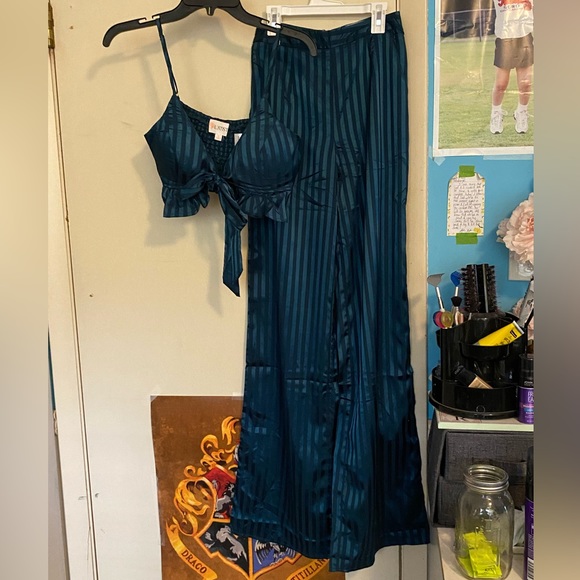 L'ATISTE | Other | Silky Satin Matching Set Tie Front Top And Zip Back ...